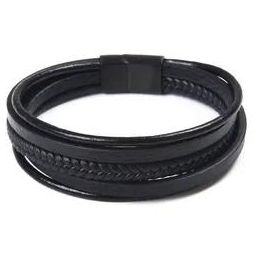 Lederarmband Firetti "im maskulinen Design, mehrreihig, teilweise geflochten", schwarz, Armb&auml;nder, Herren, 23cm, Edelstahl Leder, Edelstahl, Leder, Lederarmband