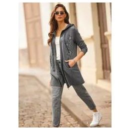 Shirtjacke Heine "Sweatshirtjacke", Damen, Gr. 44, grau (graphit, meliert), 70% Polyester, 30% Baumwolle, gemustert, unifarben, Shirts Shirtjacke