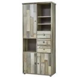 Stauraumschrank Innostyle "BONANZA", braun, B:83cm H:188cm T:39cm, Holzwerkstoff, Schr&auml;nke, Stauraumschrank, 3 t&uuml;rig, 3 Schubladen, 11 F&auml;cher, Softclose, ABS Kantenschutz