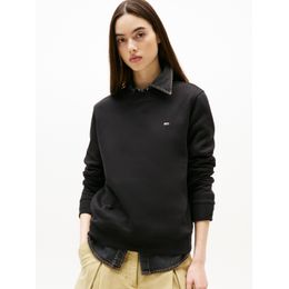 Tommy Jeans Damen Sweatshirt "TJW REG S FLAG CREW", schwarz, Gr. XS, unifarben, Sweatware, Obermaterial: 80% Baumwolle, 20% Polyester, Sweatshirts,