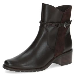 Caprice Damen Stiefelette, Gr. 37, braun, Leder, Textil, Schuhe, Blockabsatz, Businessschuh mit geflochtenem Zierriemchen