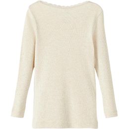 name it M&auml;dchen Langarmshirt "NMFKAB LS TOP NOOS", beige, Gr. 92, meliert, unifarben, Feinripp, Obermaterial: 57% Baumwolle, 38% Modal, 5% Elasthan,
