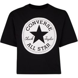 Converse M&auml;dchen T-Shirt "Cropped Style f&uuml;r M&auml;dchen", schwarz, Gr. 122, bedruckt, unifarben, Single Jersey, Obermaterial: 60% Baumwolle, 40%