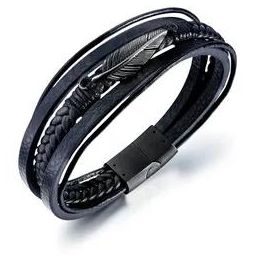 Armband Firetti "Schmuck Geschenk Armschmuck Armkette Feder", schwarz, Armb&auml;nder, Herren, 21cm, Edelstahl Lederimitat, Edelstahl, Lederimitat, Armband