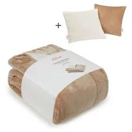 Wohndecke s.Oliver "Doublesoft, Kuscheldecke, Deal, Kissen geschenkt", beige (beige, wollwei&szlig;), B:150cm L:200cm, Polyester, Wohndecken, Wohndecke, Kuscheldecke 150x200 cm, GRATIS-Zugabe:2x Kissenh&uuml;lle (Rei&szlig;verschluss)