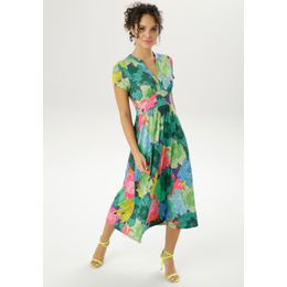 Aniston CASUAL Damen Sommerkleid, bunt, Gr. 38, bedruckt, gebl&uuml;mt, Single Jersey, Obermaterial: 95% Viskose, 5% Elasthan, Kleider, mit gro&szlig;fl&auml;chigem,