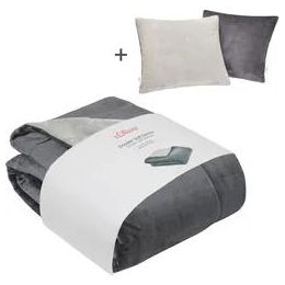 Wohndecke s.Oliver "Doublesoft, Kuscheldecke, Deal, Kissen geschenkt", grau (anthrazit, hellgrau), B:150cm L:200cm, Polyester, Wohndecken, Wohndecke, Kuscheldecke 150x200 cm, GRATIS-Zugabe:2x Kissenh&uuml;lle (Rei&szlig;verschluss)