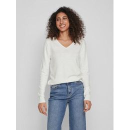 Vila Damen V-Ausschnitt-Pullover "VIRIL V-NECK L/S KNIT TOP - NOOS", wei&szlig;, Gr. XS, unifarben, Feinstrick, Obermaterial: 50% Viskose, 27% Nylon, 23%
