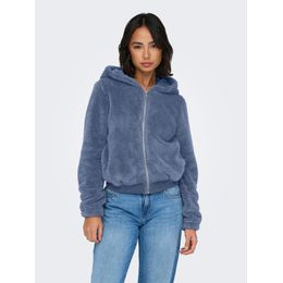 Only Damen Kapuzenpl&uuml;schjacke "ONLNEWANNA CONTACT SHERPA JKT OTW NOOS", blau, Gr. S, unifarben, Pl&uuml;sch, Obermaterial: 100% Polyester, Jacken,