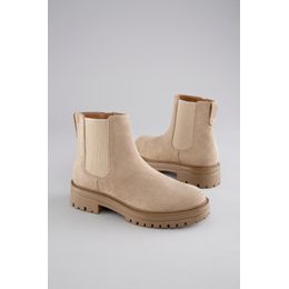ANISTON SHOES Damen Chelseaboots, Gr. 39beige, Velourslederimitat, Schuhe, Stiefelette, Blockabsatz, mit breitem Stretch