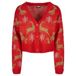 Urban Classics Damen Cardigan "Urban Classics Damen Ladies Short Oversized Christmas Cardigan"rot, gold, Gr. XL, unifarben, 70% Polyacryl, 20%