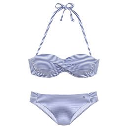 s.Oliver Damen B&uuml;gel-Bandeau-Bikini, blau, Gr. 40, gestreift, Microfaser, Recycling-Polyamid, Bikini-Sets, in getwisteter Optik