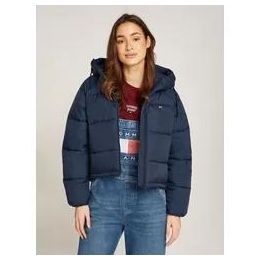 Steppjacke Tommy Jeans CURVE "JW ASPEN PUFFER EXT", Damen, Gr. 5XL (50), blau (schwarz night navy), Web, Obermaterial: 100% Polyamid. Futter: 100% Polyester, unifarben, Basic, Raglan&auml;rmel mit Gummizug, Jacken Steppjacke, mit hochschlie&szlig;endem Kragen, Kapuze, Leistentaschen