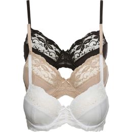 bonprix Damen B&uuml;gel-BH "B&uuml;gel-BH mit zarter Spitze (3er Pack)", Gr. 75, schwarz, Spitze, Obermaterial: 86% Polyester, 14% Elasthan. Spitze: 75%