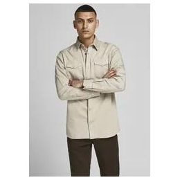 Jack & Jones Jeanshemd JACK & JONES "JJESHERIDAN im Workwear-Stil mit robuster Baumwollqualit&auml;t", Herren, Gr. S, N-Gr, beige, Web, Obermaterial: 100% Baumwolle, schmal, Hemden Jeanshemd, unifarben, modisch, slim fit, Baumwolle, Hemdkragen