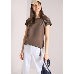 Rundhalsshirt Cecil, Damen, Gr. L (42), urban taupe, Web, 50% Baumwolle, 50% Modal, unifarben, comfort fit normal, U-Boot-Ausschnitt, abgesteppt, Shirts Rundhalsshirt, mit Raffung