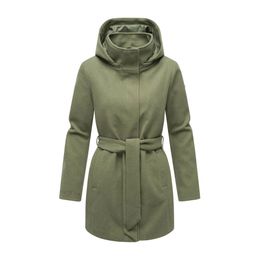 Marikoo Damen Kurzmantel "Katalinaa", gr&uuml;n, Gr. S, 90% Polyester, 10% Viskose, M&auml;ntel, Eleganter Wickel Mantel mit Tailleng&uuml;rtel und Oversized Hood