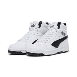 Puma M&auml;dchen Sneaker "REBOUND V6 MID JR", Gr. 37, schwarz-wei&szlig;, Synthetik, Schuhe, kn&ouml;chelhoch, retro-inspiriertes Design, mit SOFTFOAM+ D&auml;mpfung