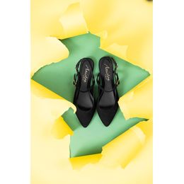 ANISTON SHOES Damen Slingpumps, Gr. 36, schwarz, Textil, Veloursleder, Schuhe, Flat, Sommerschuh, Riemchensandale - schmale Form