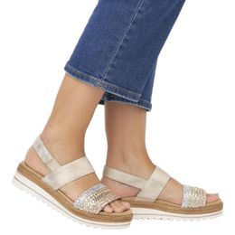 Remonte Damen Keilsandalette "ELLE-Collection", Gr. 36, beige, Leder, Lederimitat, Flechtoptik, Schuhe, Sommerschuh, Sandale, Keilabsatz, mit