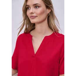 Street One Damen Kurzarmblusesalsa rot, Gr. 34, unifarben, Stoff, 100% Viskose, Blusen, mit geschlitztem Rundhalsausschnitt