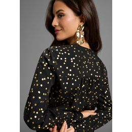 Laura Scott Damen Langarmbluse, schwarz, Gr. 46, Glitzermuster, Web, Obermaterial: 100% Polyester, Blusen, figurumspielende Passform, aus leichtem