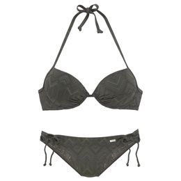 Buffalo Damen Push-Up-Bikini, gr&uuml;n, Gr. 32, Strukturmuster, Polyamid, Bikini-Sets, mit modischer Struktur