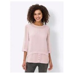 Crepebluse Heine, Damen, Gr. 46, rosa (hellros&eacute;), 100% Polyester, Besatz:100% Polyester, unifarben, Rundhals, Blusen