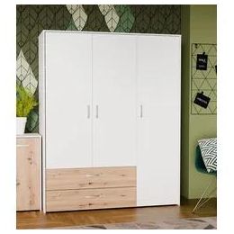 Kleiderschrank FORTE "Culgoa", wei&szlig; (wei&szlig;, artisan eiche), B:152,8cm H:190,8cm T:52,7cm, Dekorfolie, Holzwerkstoff, Schr&auml;nke, Kleiderschrank, Dreht&uuml;renschrank, Stauraum, 2 Schubk&auml;sten, variable Einlegeb&ouml;den