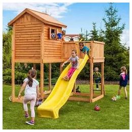Spielturm Fungoo "My SIDE", braun (gelb), Spielt&uuml;rme, KinderB:390cm H:305cm T:253cm, Holz, Metall, Polyethylen, Spielhaus mit Rutsche, B:390cm H:305cm T:253cm