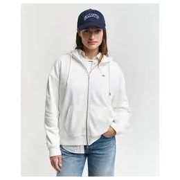 Kapuzensweatjacke Gant "SHIELD ZIP HOODIE", Damen, Gr. L, wei&szlig; (eggshell), Sweatware, Obermaterial: 87% Baumwolle, 13% Polyester, relaxed fit, Rippb&uuml;ndchen, Sweatjacken, Grafische Gant-Stickerei auf der Brust
