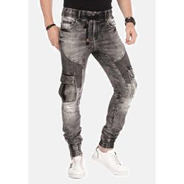 Cipo & Baxx CIPO & BAXX Herren Cargojeans "Jeans", schwarz, Gr. 30, unifarben, 98% Baumwolle, 2% Elasthan, Jeans, mit elastischen B&uuml;ndchen am Saum, CD-446