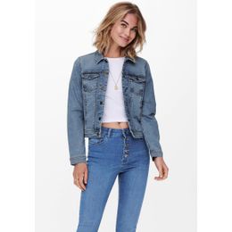 Only Damen Jeansjacke "ONLWESTA LS DNM JACKET CC PIM100221", blau, Gr. 38, unifarben, Denim/Jeans, Obermaterial: 75% Baumwolle, 24% Polyester, 1%