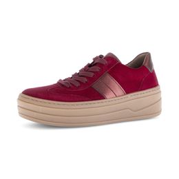 Gabor Damen Plateausneaker, Gr. 38, rot, Kalbsleder, Ziegenveloursleder, Schuhe, Schn&uuml;rschuh, Freizeitschuh, Halbschuh mit Besatz in Metallicoptik