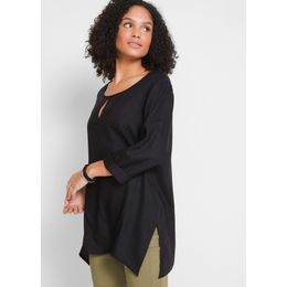 bonprix Damen Shirtbluse "Blusenshirt aus reiner Viskose", schwarz, Gr. 44, Obermaterial: 100% Viskose, Blusen, Oversize-Passform, mit Zipfelsaum,