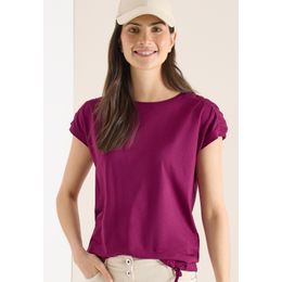 Rundhalsshirt Cecil, Damen, Gr. L (42), magenta lila, Web, 50% Baumwolle, 50% Modal, unifarben, comfort fit normal, U-Boot-Ausschnitt, abgesteppt, Shirts Rundhalsshirt, mit Raffung