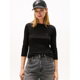 Tommy Hilfiger Damen 3/4-Arm-Shirt "NEW CODY SLIM BOAT-NECK", schwarz, Gr. XL, unifarben, Jersey, Obermaterial: 100% Baumwolle, Shirts, mit