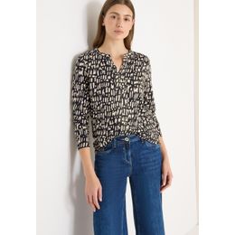 Cecil Damen Langarmshirt, schwarz, Gr. XS, gemustert, Web, 50% Modal, 50% Baumwolle, Shirts, mit grafischem Muster