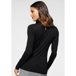 Laura Scott Damen Langarmshirt, schwarz, Gr. 44, unifarben, Single Jersey, Obermaterial: 95% Viskose, 5% Elasthan. Spitze: 95% Polyester, 5%