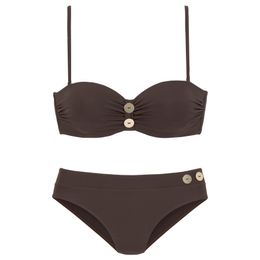 Vivance Damen B&uuml;gel-Bandeau-Bikini, braun, Gr. 42, unifarben, Polyamid, Bikini-Sets, mit edlen Zierkn&ouml;pfen