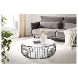 Couchtisch Salesfever "Coffeetable Wohnzimmertisch im minimalistischen Stil", schwarz (schwarz, wei&szlig;, schwarz, wei&szlig;), B:86cm H:35cm T:86cm, Metall, Glas, Tische, Couchtisch, 10 mm starke Klarglasplatte mit Marmordruck