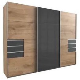 Schwebet&uuml;renschrank wimex "Saigon, Kleiderschrank mit Schiebet&uuml;r", grau (plankeneiche, glas graphit, griffe alu), B:270cm H:208cm T:64cm, Holzwerkstoff, Schr&auml;nke, Schwebet&uuml;renschrank, mit Glaselementen, 3 T&uuml;ren, 270cm breit, Topseller