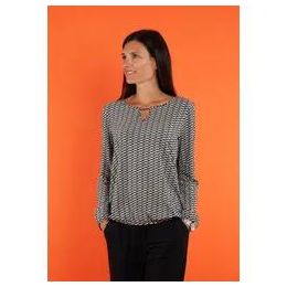 Langarmshirt Seidel Moden "Exklusiv bei OTTO", Damen, Gr. 52, wei&szlig;, Web, Obermaterial: 96% Viskose, 4% Elasthan, Minimalmuster, bedruckt, bequem h&uuml;ftbedeckend, Rundhals, elastischer Bund, Shirts Langarmshirt, mit grafischem Muster und Cut-Out - MADE IN GERMANY