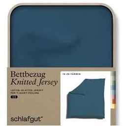 Bettbezug Schlafgut "Premium Bettbezug Knitted Jersey (1 St)", blau (petrol deep), B:200cm L:200cm, Jersey, Obermaterial: 95% Baumwolle, 5% Elasthan, Bettbez&uuml;ge, Ton-in-Ton Rei&szlig;verschluss, Bio-Baumwolle mit Elasthan, Uni, OEKO Tex