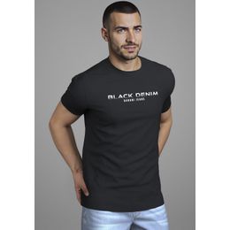 Bruno Banani Herren T-Shirt, schwarz, Gr. L, bedruckt, Single Jersey, Obermaterial: 100% Baumwolle, Shirts, kurz&auml;rmelig, schmal geschnitten,