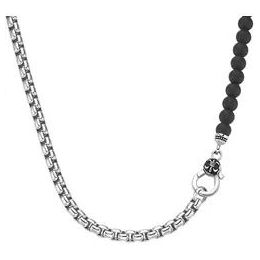 Collier "Panzerkette, schwarzer Achat oder Perle, Silber 925", schwarz, Giorgio Martello MILANO, Halsketten, Damen, 55cm, Silber 925 (Sterlingsilber), Collier