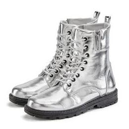 Stiefelette Lascana, Damen, Gr. 36, silber (silberfarben), Obermaterial: 100% Lederimitat. Decksohle: 100% Textilmaterial. Futter: 100% Textilmaterial. Laufsohle: 100% Synthetik, metallic, unifarben, Schuhe Stiefelette, im angesagten Metallic-Look, Stiefel, Boots VEGAN