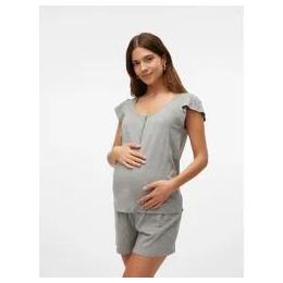 Umstandspyjama MAMALICIOUS "MLMIRA LGM LIA CAP JRS PYJAMAS 2F NOOS", Damen, Gr. S (36), grau (light grau melange), Jersey, Obermaterial: 85% Baumwolle, 15% Viskose, meliert, kurz, Rundhals, Homewear-Sets