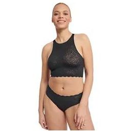 Crop-Top Sloggi "ZERO Feel Bliss", Damen, Gr. L, schwarz, Spitze, Obermaterial: 76% Polyamid, 24% Elasthan, unifarben, eng bauchfrei, hoch geschlossener Ausschnitt, Tops, nahtlos mit Spitzenoptik