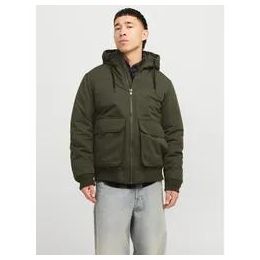 Jack & Jones Bomberjacke JACK & JONES "JJCONSTRUCT BOMBER mit gl&auml;nzender Oberfl&auml;che", Herren, Gr. S, gr&uuml;n (rosin), Web, Obermaterial: 100% Polyester, unifarben, slim fit, Rippb&uuml;ndchen, Jacken Bomberjacke